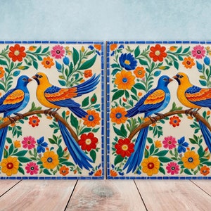 Mexican Ceramic Tiles - Set of 2 Mexican Folk Design Wall Decor Tiles ...