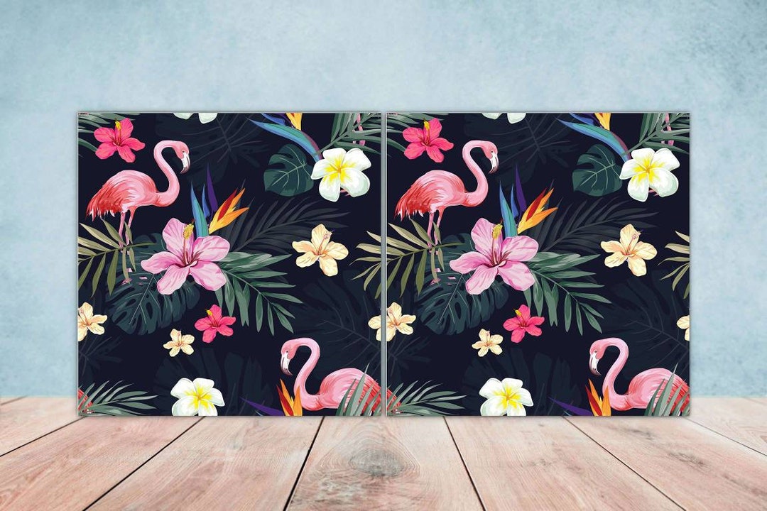 Flamingo Ceramic Tiles: Tropical Floral Design, Botanical Wall Art Set ...