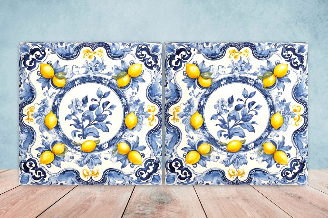 Italian Majolica Lemon Tiles - Set of 2 Italian Wall Decor Tiles ...