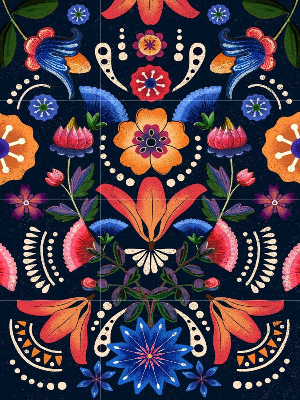 Tile Mural/mosaic Ceramic of Mexican Flower Pattern - Etsy