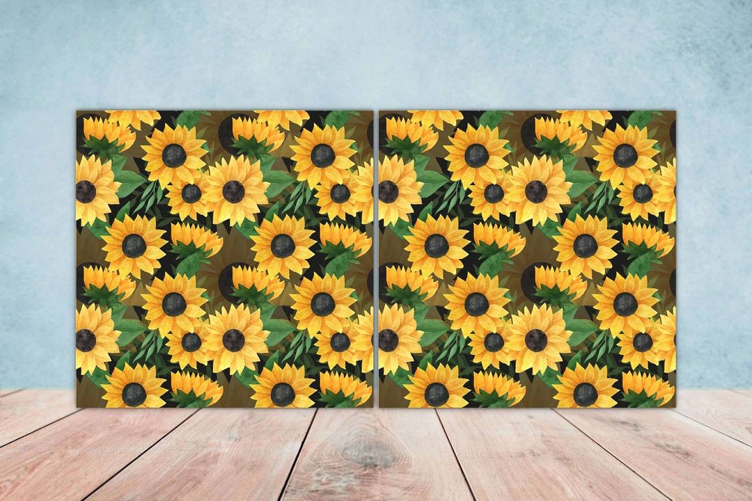 Floral Sunflower Tiles Floral Design - Set of 2 Flower Wall Decor Tiles ...