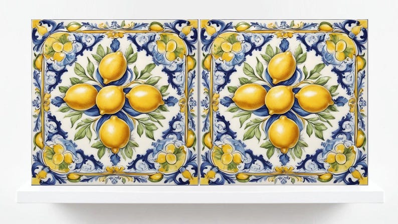 Italian Majolica Lemon Tiles: Mediterranean Kitchen Backsplash Decor ...