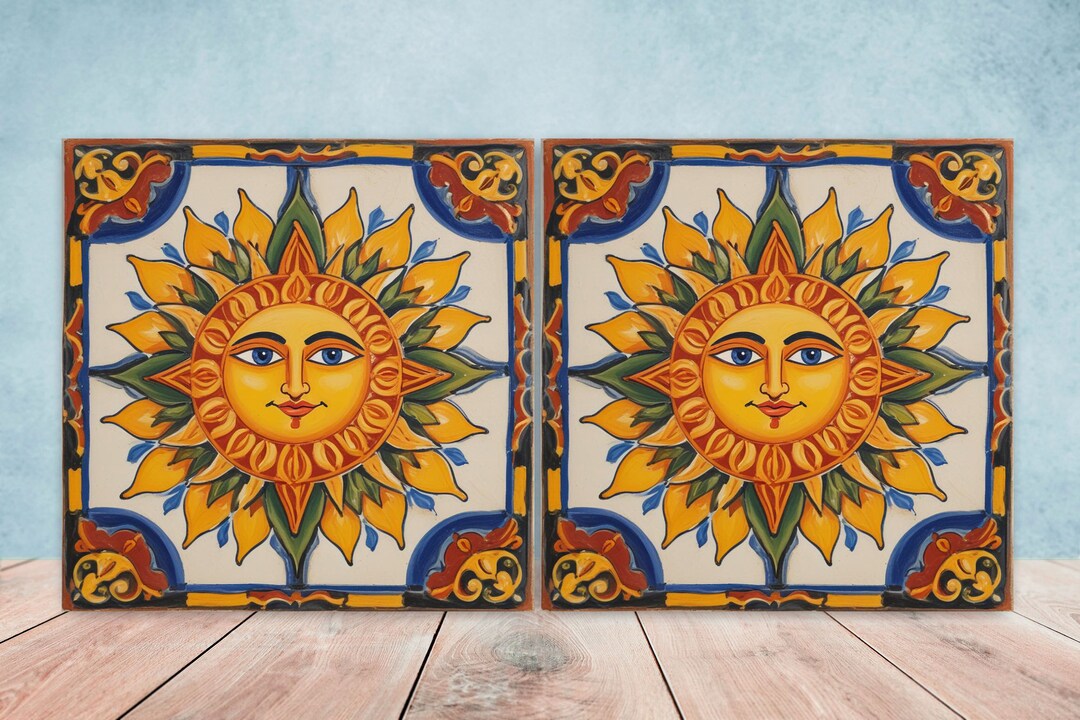 Sicilian Sun Ceramic Tiles - Set of 2 Sicilian Wall Decor Tiles ...
