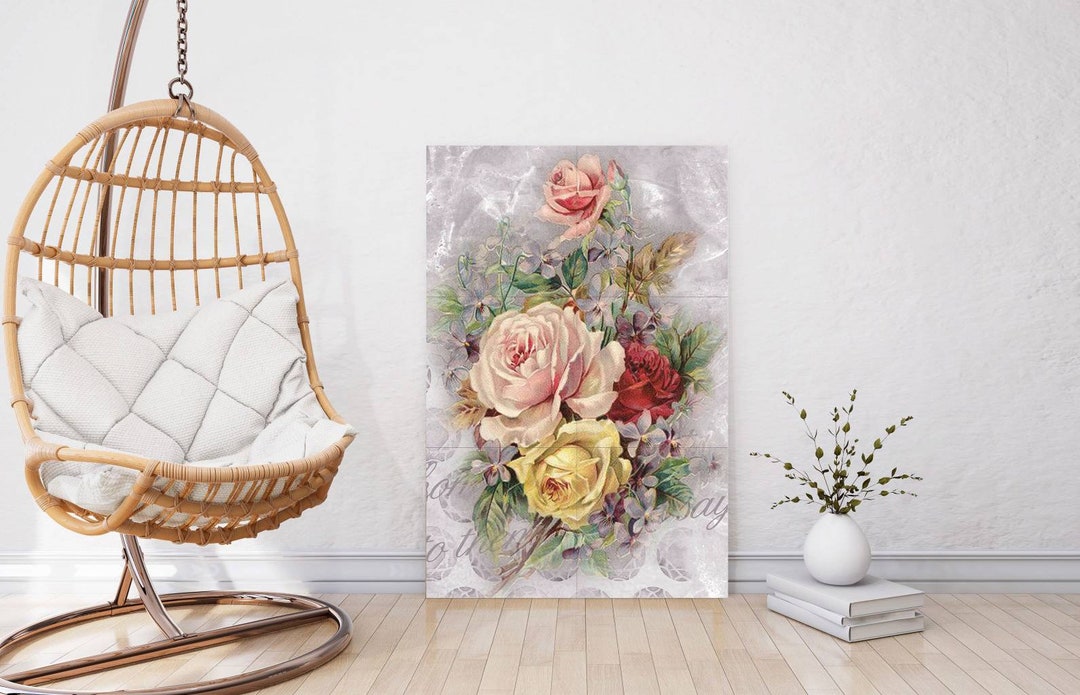 Watercolor Roses Tile Mural: Floral Ceramic Mosaic Wall Art - Etsy