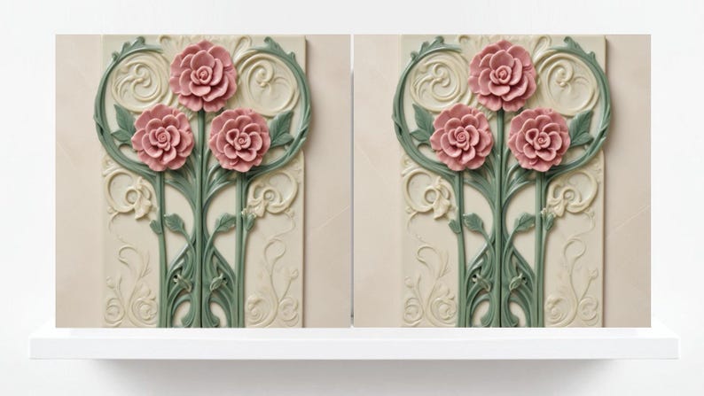 Art Nouveau Rose Ceramic Tiles - Botanical Wall Decor, Set of 2 - Etsy