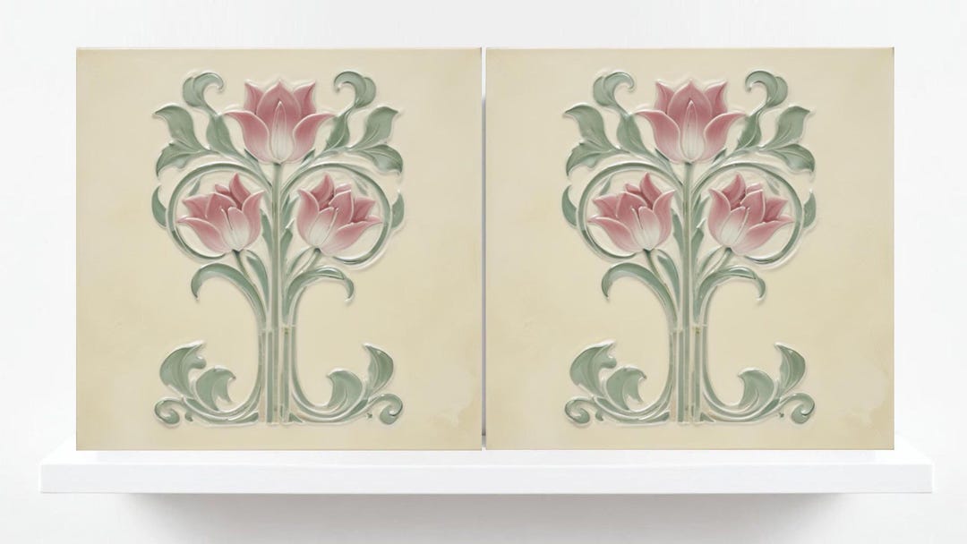 Tulip Tile Print Art Nouveau Flower Ceramic Tiles - Set of 2 Art ...