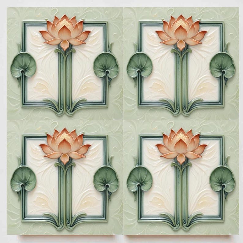 Art Nouveau Lotus Flower Ceramic Tiles - Set of 2 Decorative Tiles - Etsy