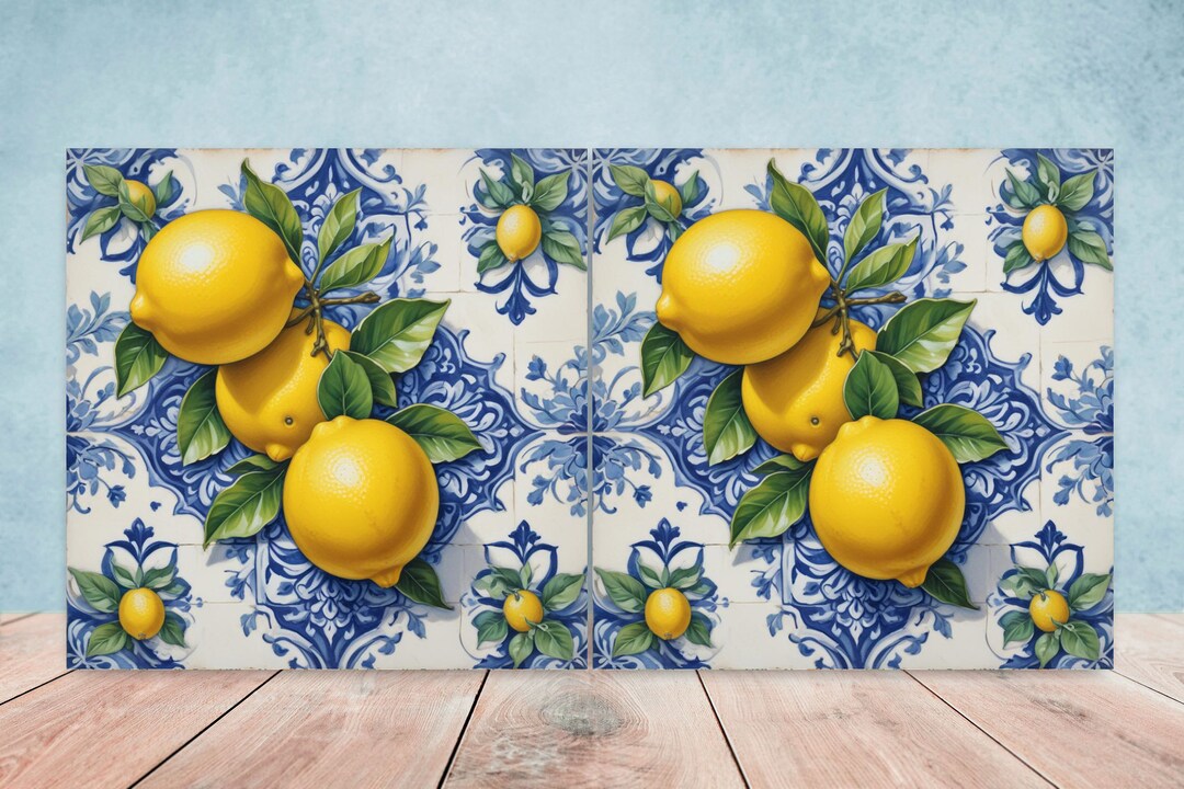 Italian Majolica Lemon Ceramic Tiles: Kitchen & Bath Decor - Set of 2 ...