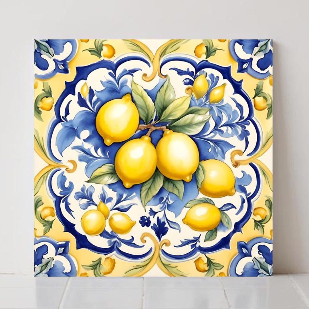 Italian Majolica Lemon Tiles: Mediterranean Ceramic Wall Decor, Set of ...