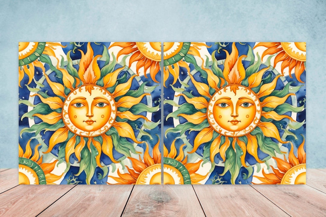 Italian Majolica Sun Tiles Set of 2 Italian Wall Decor Tiles Kitchen ...
