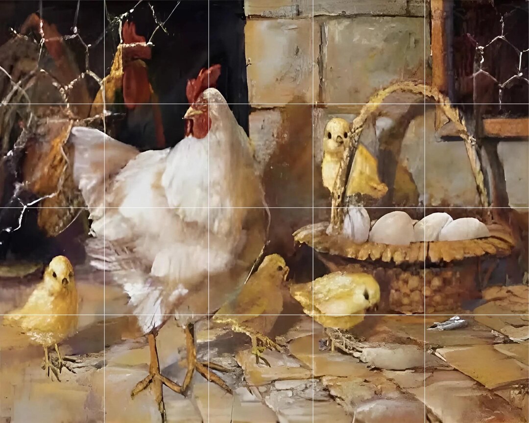 Tile Mural/mosaic Ceramic Panel of a Rooster-countryside Mural ...