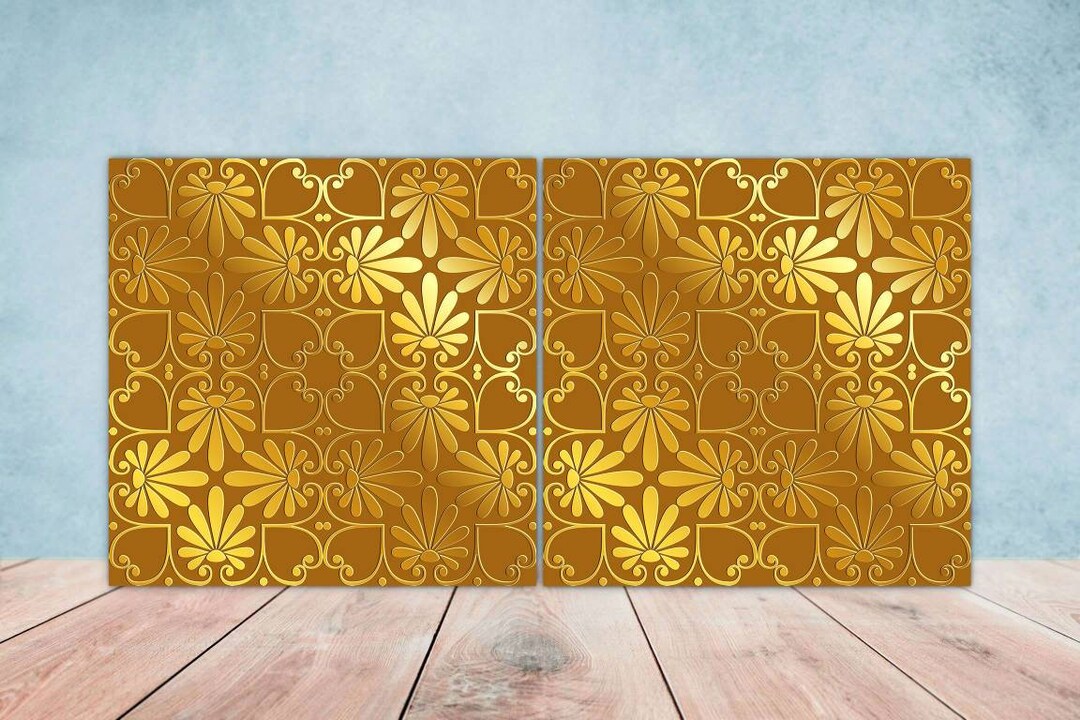 Gold Leaves Tiles Set of 2 Gold Wall Decor Tiles Kitchen Backsplash ...