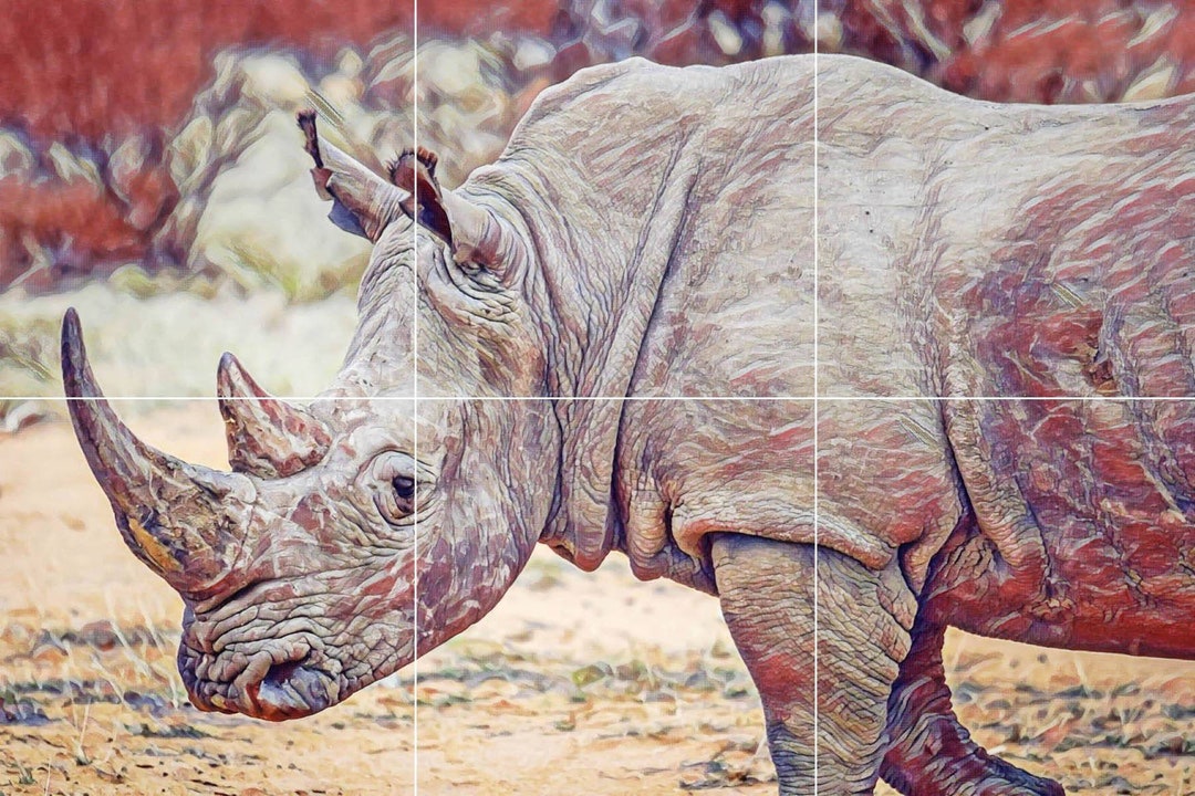 Tile Mural/mosaic Ceramic Panel of Rhino Rhinoceros Wall Art - Etsy