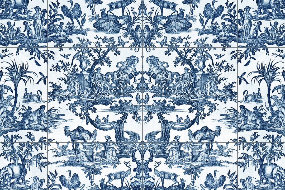 French Toile Ceramic Tile Mural: Floral Kitchen Backsplash, Bathroom ...