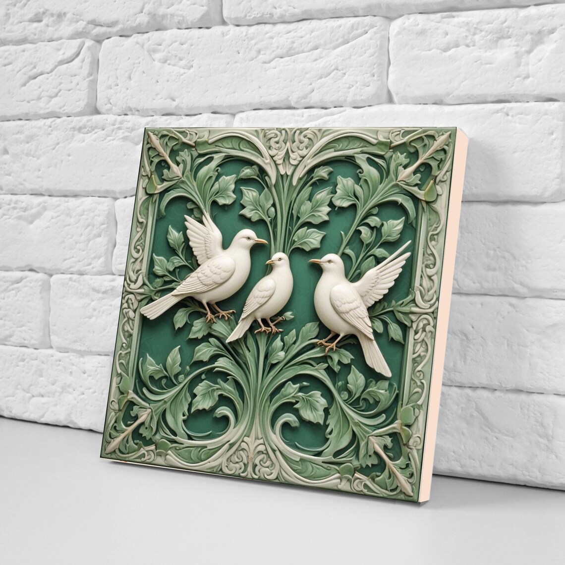 Art Nouveau Dove Ceramic Tiles - Set of 2 Bird Wall Art Botanical Home ...