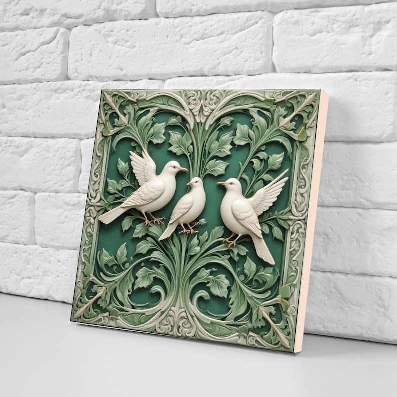 Art Nouveau Dove Ceramic Tiles - Set of 2 Bird Wall Art Botanical Home ...