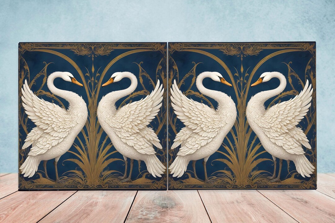 Art Nouveau Swans Ceramic Tiles - Kitchen & Bath Wall Decor - Etsy