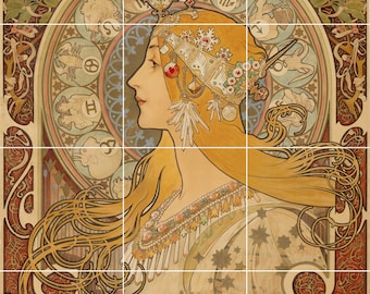 Tile Mural/mosaic Ceramic Panel of Alphonse Mucha - Alphonse Mucha Wall ...