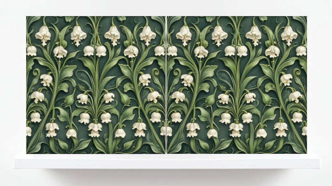 Lily of the Valley Tile: Green Art Nouveau Ceramic Wall Decor (set of 2 ...
