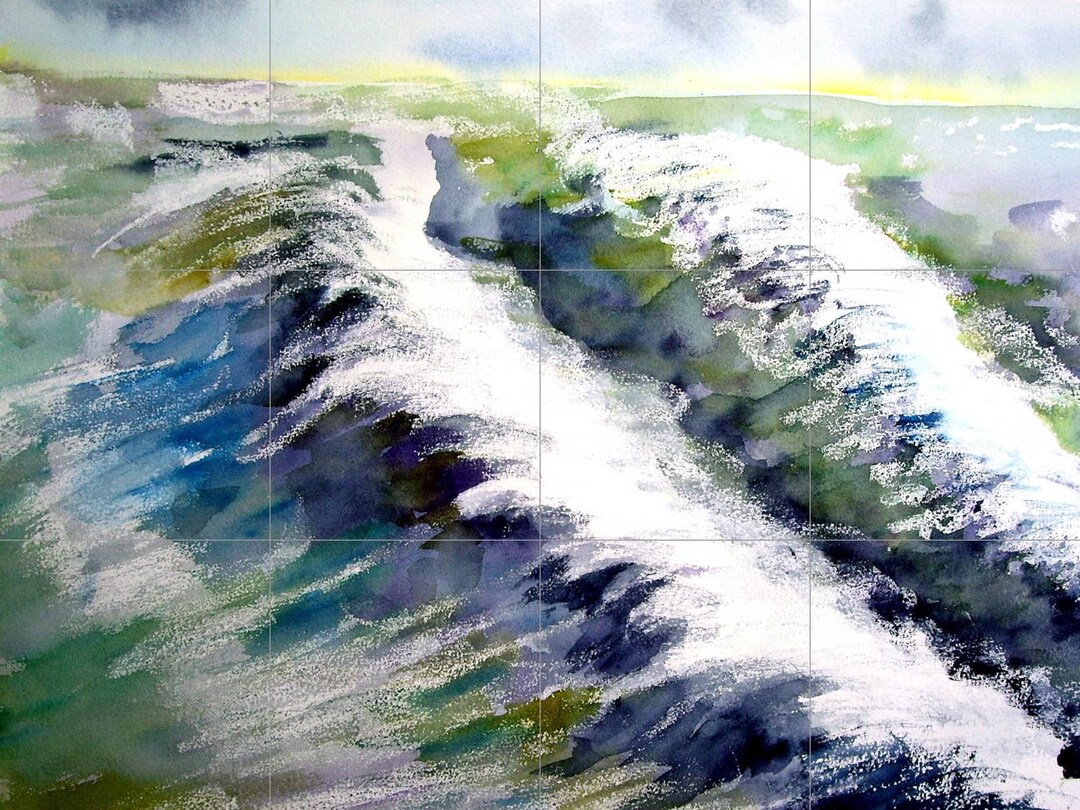 Ocean Waves Tile Mural: Ceramic Mosaic Panel, Coastal Wall Art - Etsy