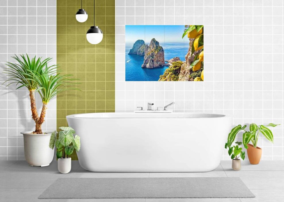 Capri Tile Mural: Italian Coastal Landscape, Gloss Ceramic Mosaic Italy ...