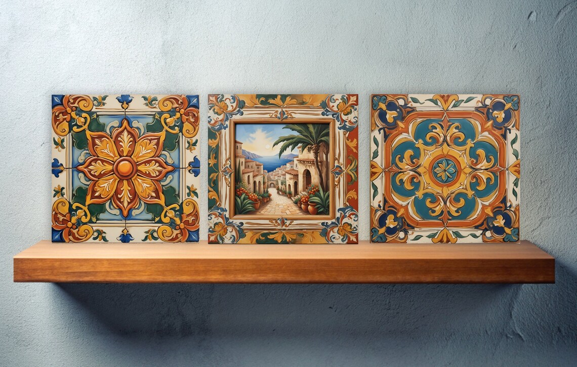 Sicilian Ceramic Tiles - Set of 3 Mediterranean Wall Decor - Etsy