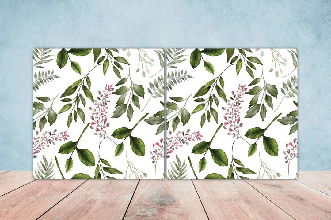 Floral Tiles: Botanical Wall Decor, Kitchen Backsplash - Set of 2 ...