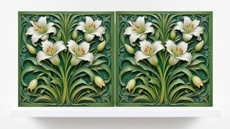 Art Nouveau Lily Flower Ceramic Tiles - Botanical Wall Art Set of 2 - Etsy
