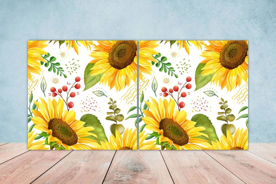 Sunflower Ceramic Tiles: Floral Kitchen Backsplash Decor, Set of 2 - Etsy