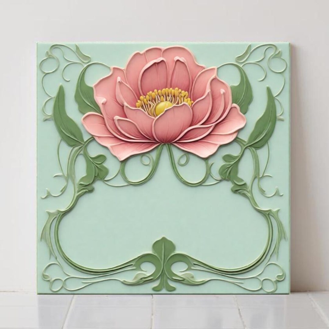 Art Nouveau Flower Ceramic Tile - Rose Wall Decor Kitchen Backsplash ...