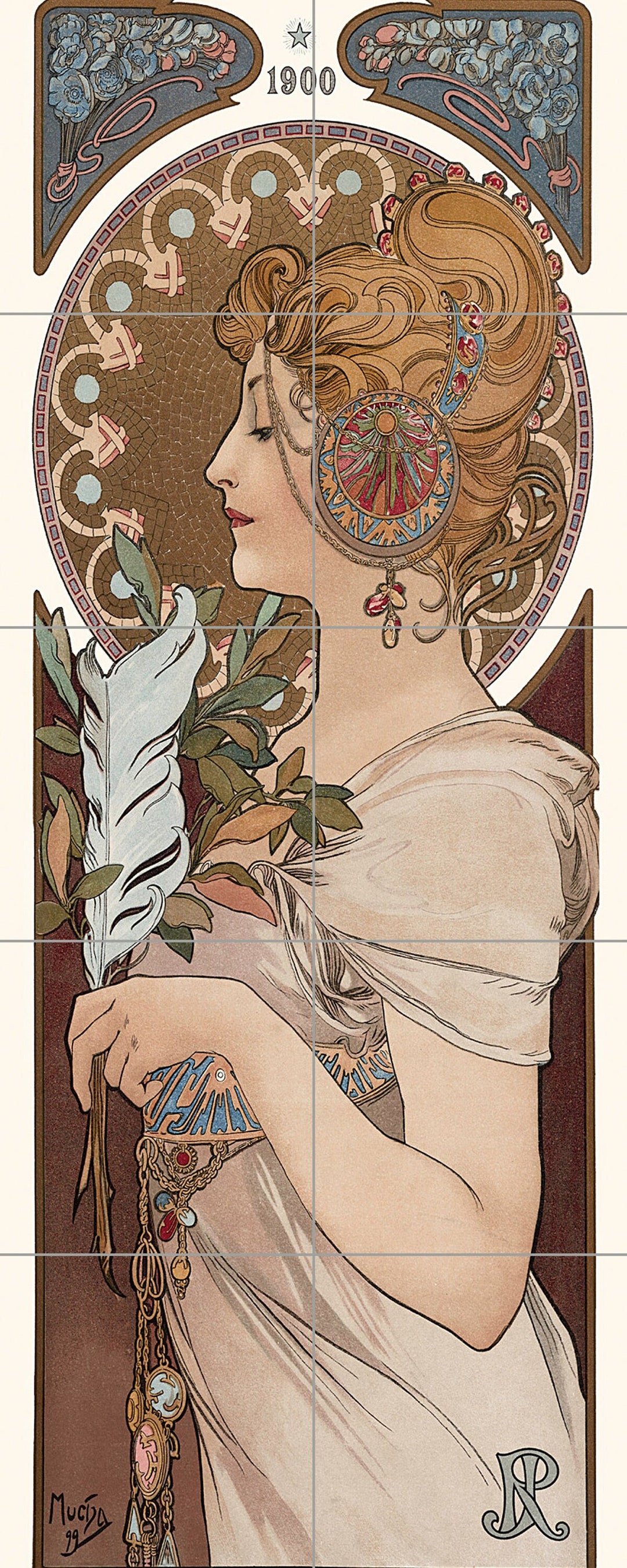 Tile Mural/mosaic Ceramic Panel of Alphonse Mucha La Plume Alphonse ...
