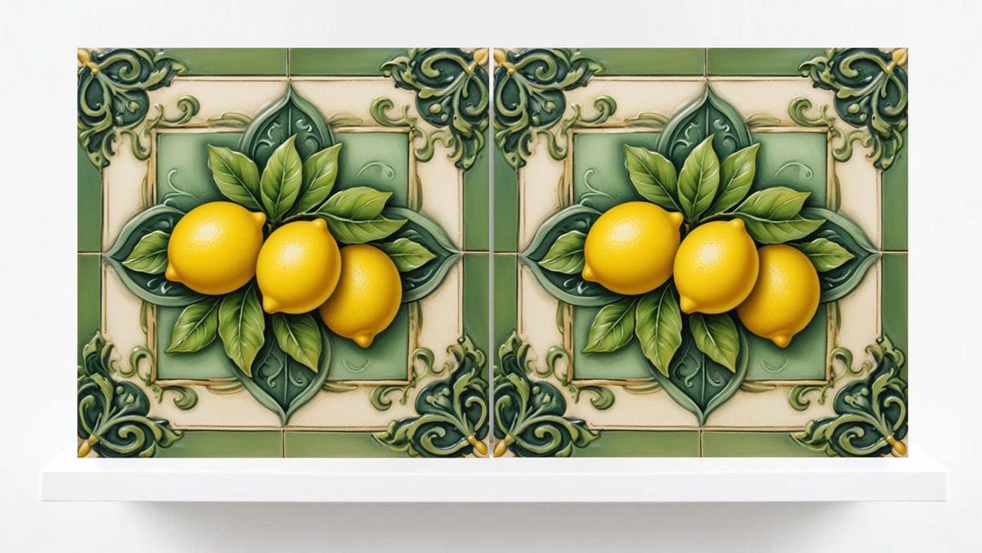 Italian Majolica Lemon Tiles - Set of 2 Mediterranean Wall Decor Tiles ...
