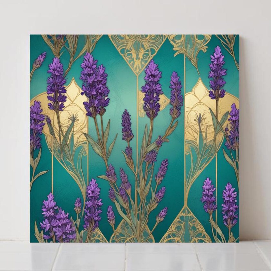 Art Nouveau Lavender Ceramic Tiles - Set of 2 Decorative Wall Tiles ...