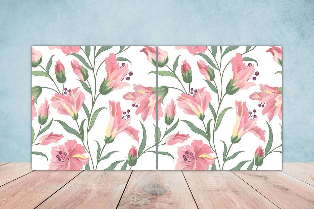 Floral Tiles Flower Design - Set of 2 Flowers Wall Decor Tiles, Kitchen ...