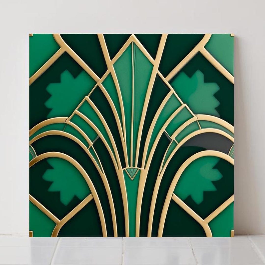 Art Deco Ceramic Tile Green: Geometric Retro Wall Decor Kitchen ...