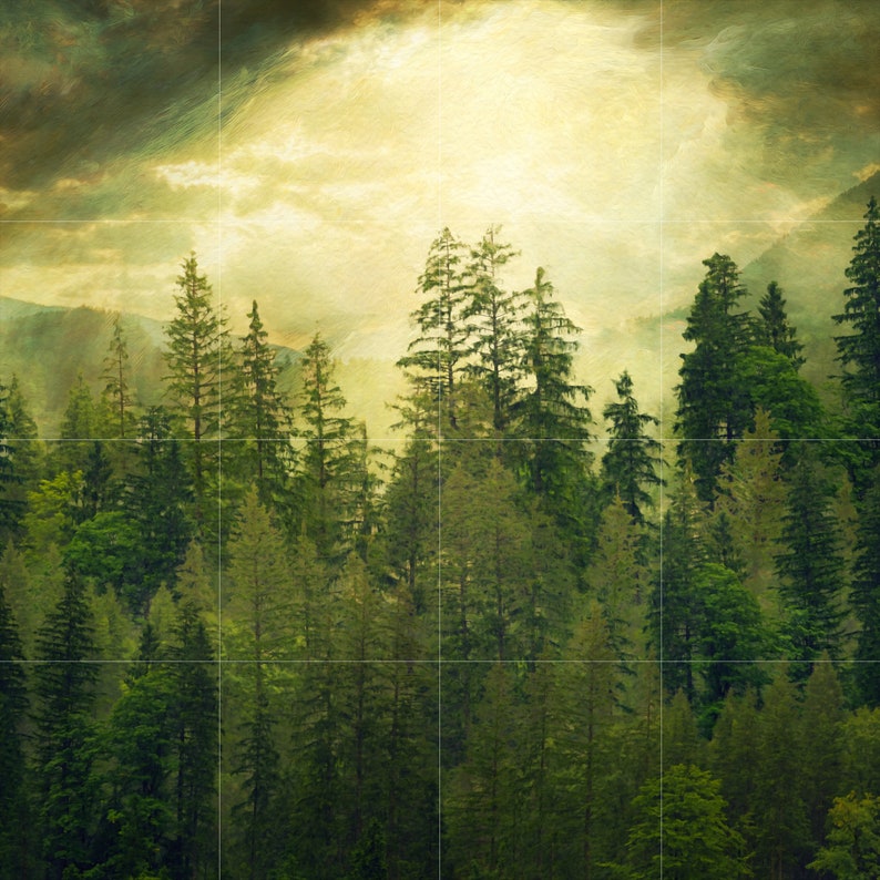 Misty Forest Tile Mural: Ceramic Mosaic Panel, Nature Landscape Art - Etsy