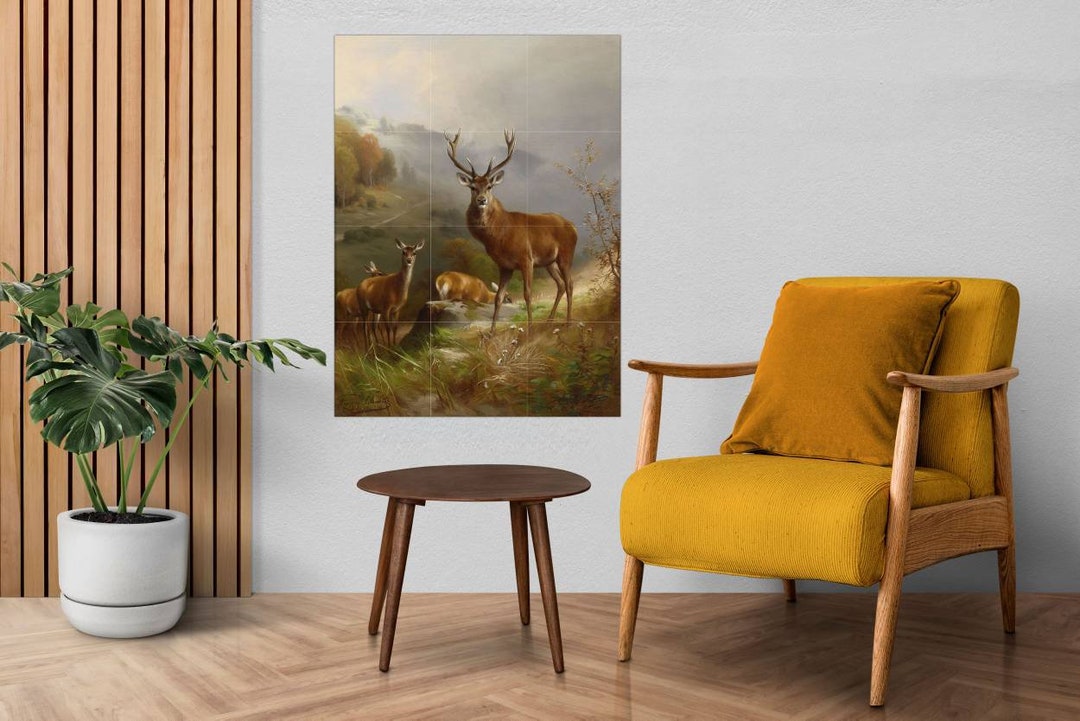 Deer Tile Mural: Anton Schmitz Painting, Glossy Ceramic Mosaic - Etsy