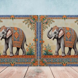 Indian Elephant Ceramic Gloss Wall Tiles Set of 2 Elephant Wall Art ...