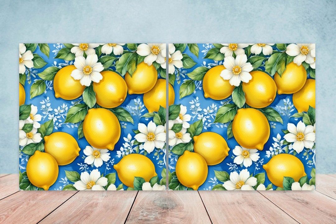 Italian Majolica Lemon Tiles Set of 2 Italian Wall Decor Tiles Kitchen ...