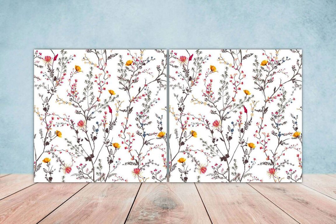 Floral Ceramic Tiles: Botanical Kitchen Backsplash, Bath Home Decor Set ...
