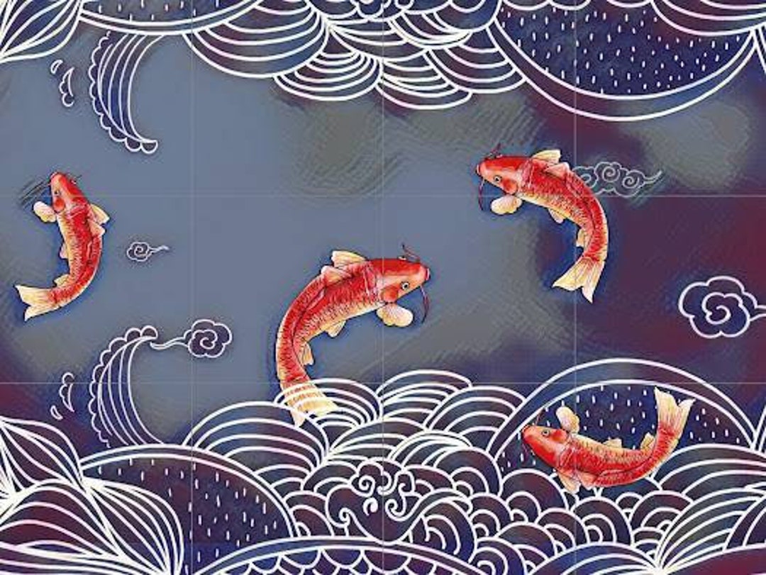Tile Mural/mosaic Ceramic Panel of Japanese Koi Fish Koi Fish Wall ...