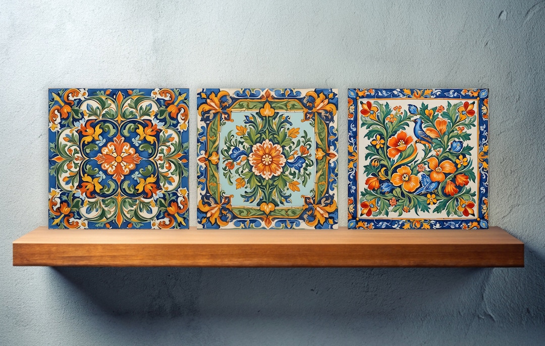 Sicilian Ceramic Tiles Set of 3 Sicilian Wall Decor Tiles Kitchen ...