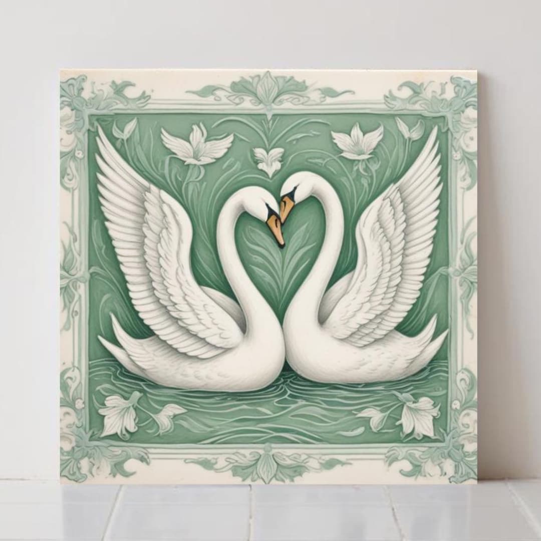 Art Nouveau Swan Ceramic Tiles: Bird Wall Decor, Kitchen Backsplash ...
