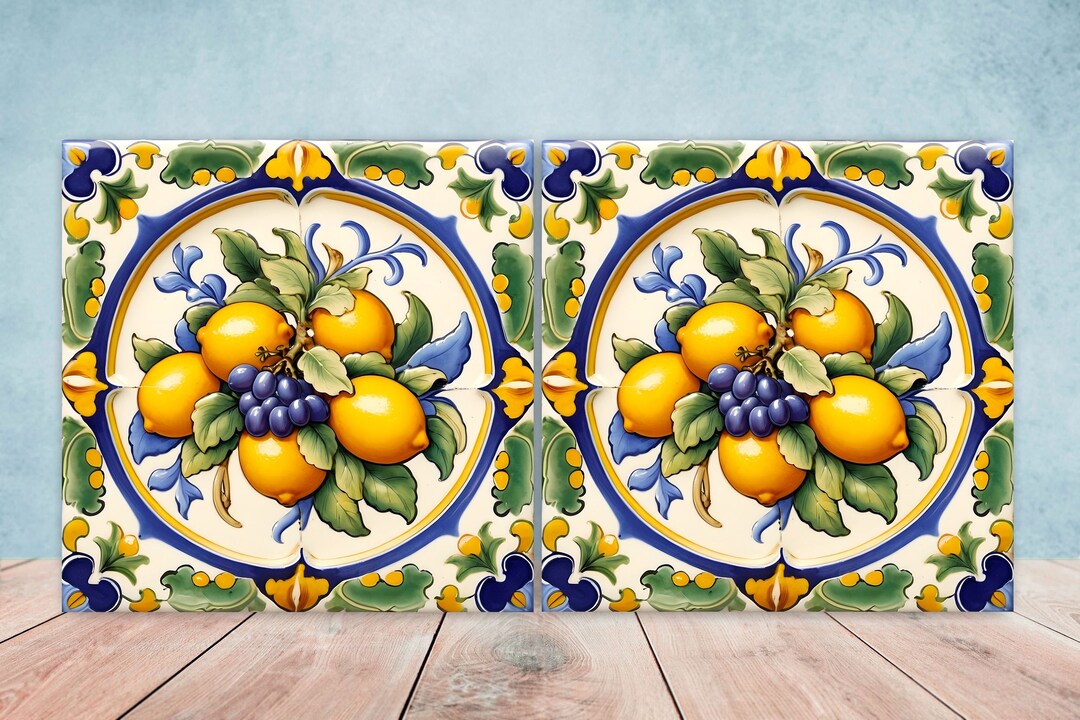 Italian Majolica Lemon Tiles - Set of 2 Italian Wall Decor Tiles ...