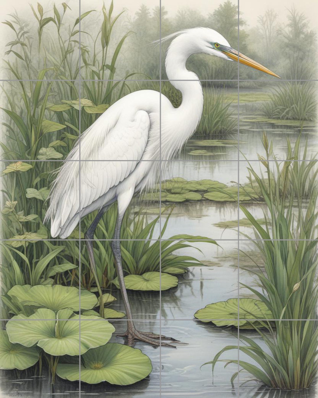 Tile Mural/mosaic Ceramic Panel of a White Heron Bird crane Bird Wall ...