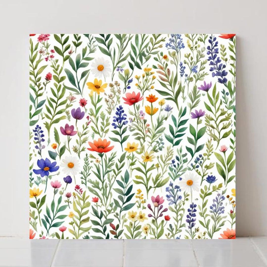 Wildflower Ceramic Tile – Watercolor Floral Kitchen Backsplash ...