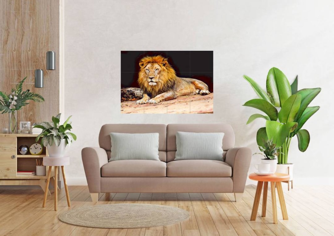 Tile Mural/mosaic Ceramic Panel of a Lion Lion Wall Print Wildlife Wall ...