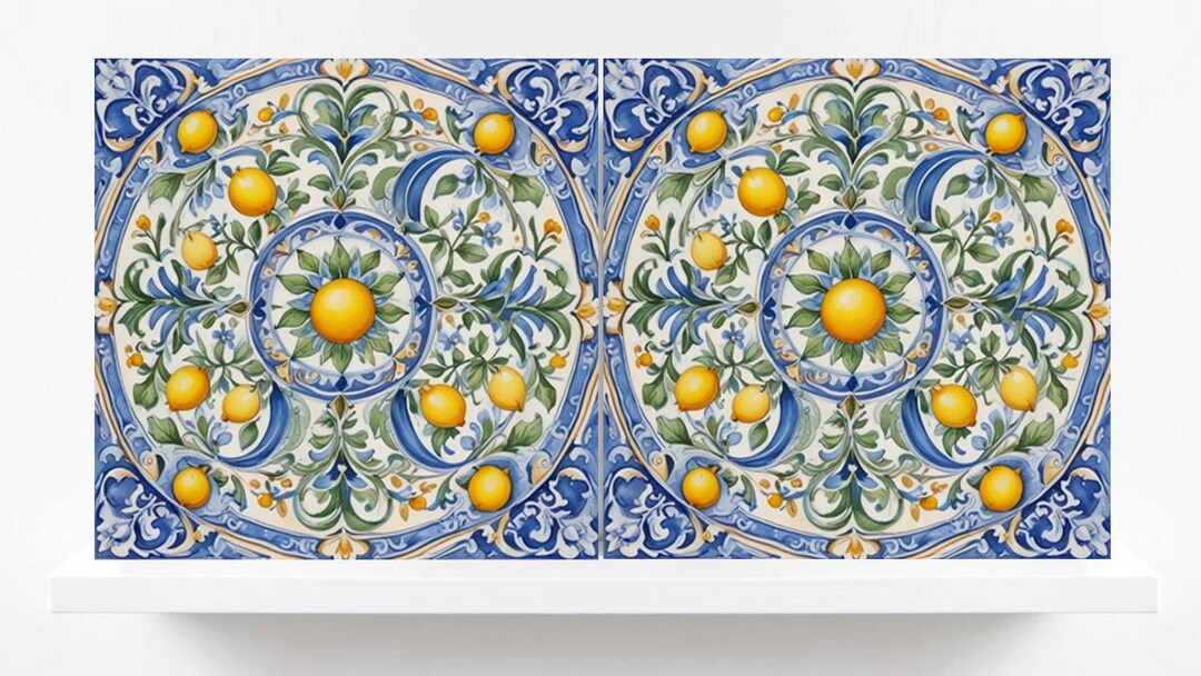 Italian Majolica Lemon Tiles - Set of 2 Italian Wall Decor Tiles ...