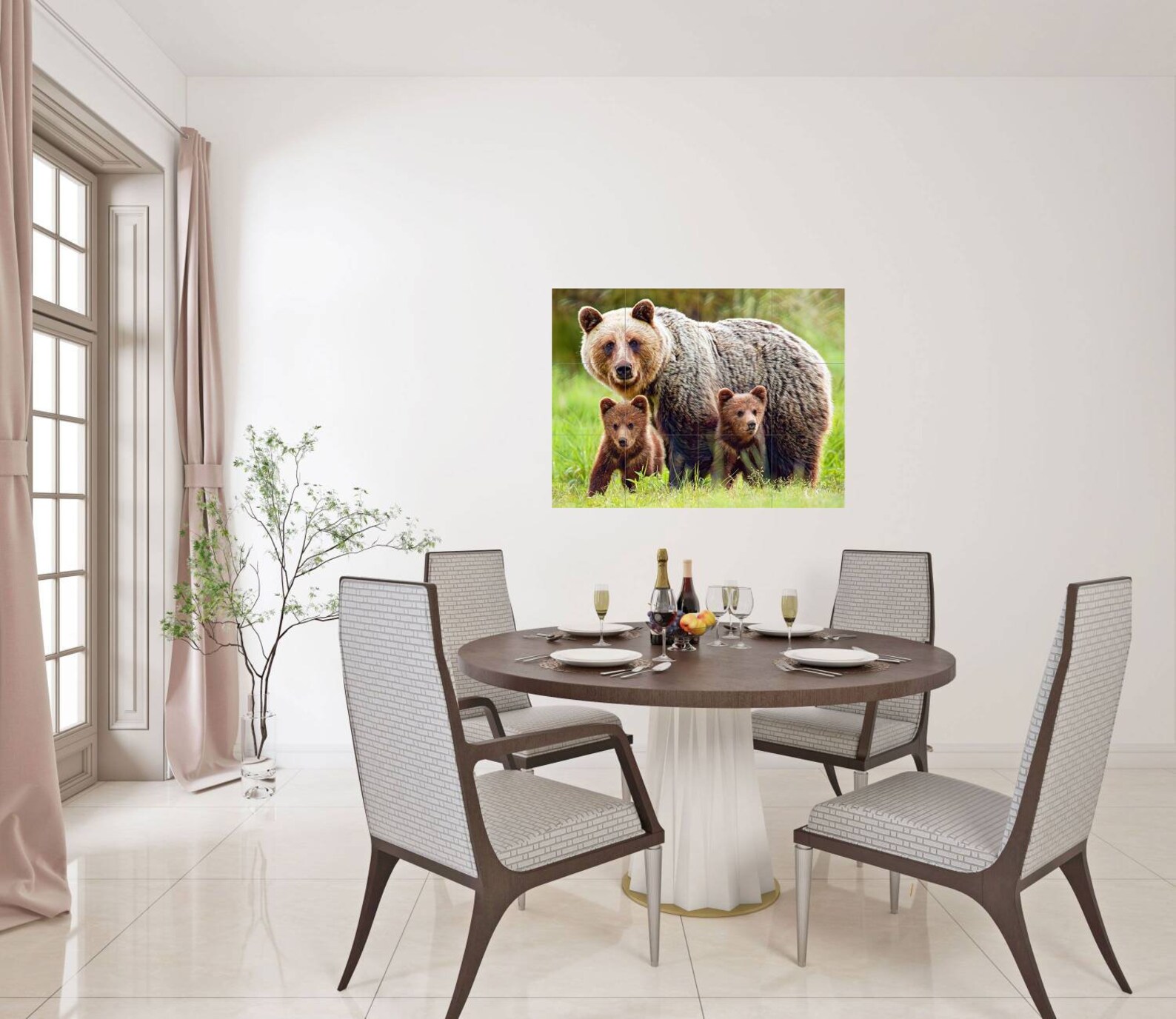 Grizzly Bear With Cubs Tile Mural: Gloss Ceramic Mosaic Panel - Etsy