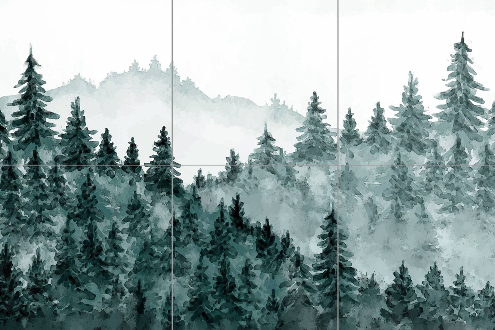 Watercolor Forest Tile Mural: Misty Woodland Ceramic Panel - Etsy